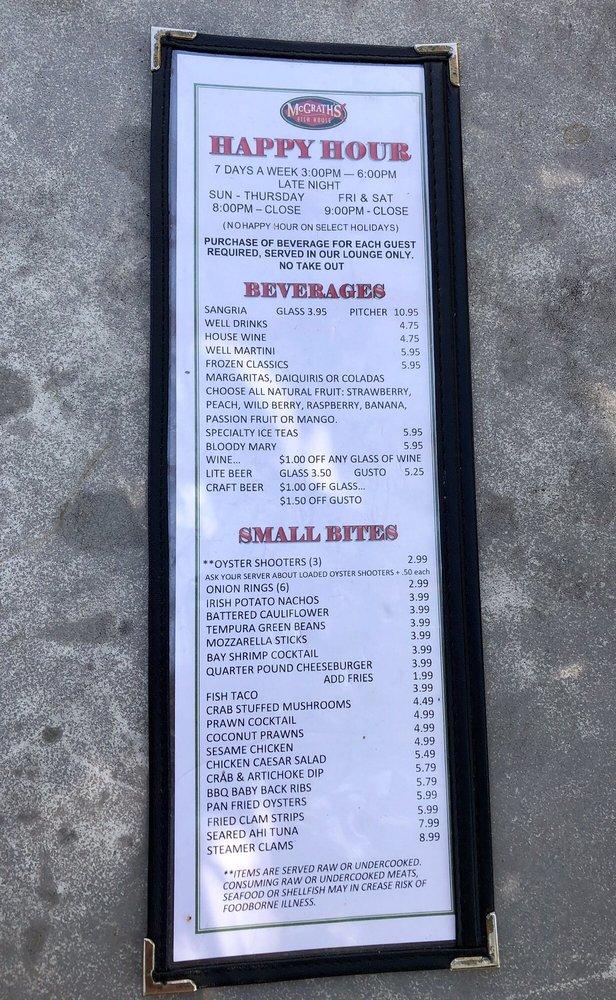 Menu at Mc Grath's Fish House restaurant, Vancouver, SE 2nd Cir