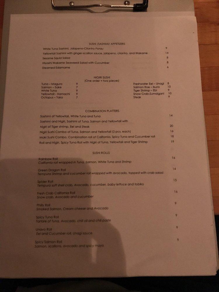 Menu at Parallax restaurant, Cleveland