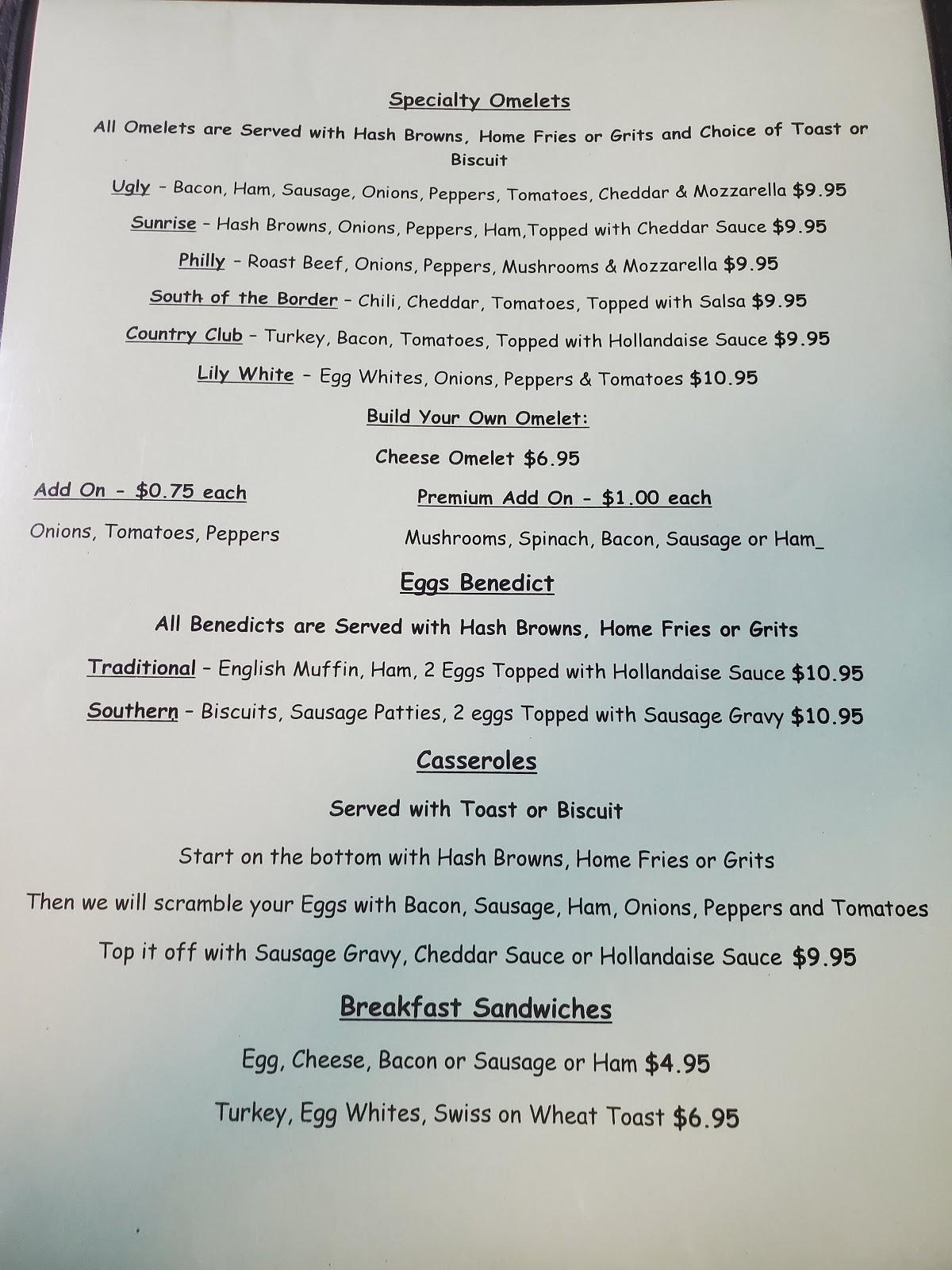Menu at Southern Sisters Cafe, Melbourne