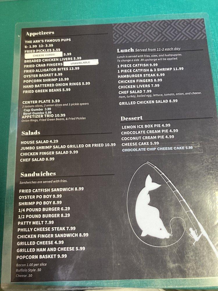 Menu at The Ark restaurant, Riverside, US-78