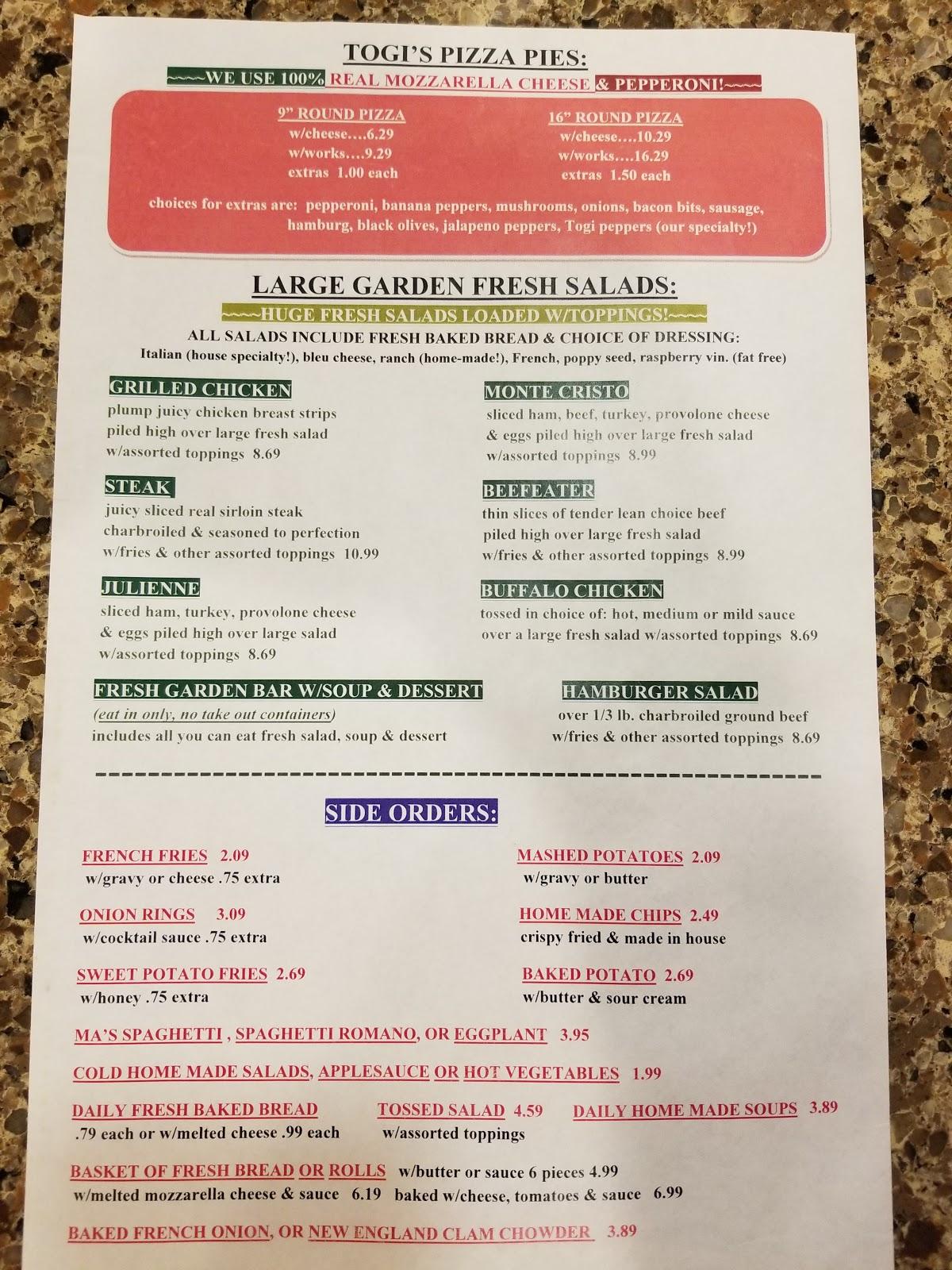 Menu at Togi's Family Restaurant, Bradford