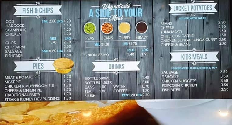 Menu at Trident Fish Bar, Runcorn