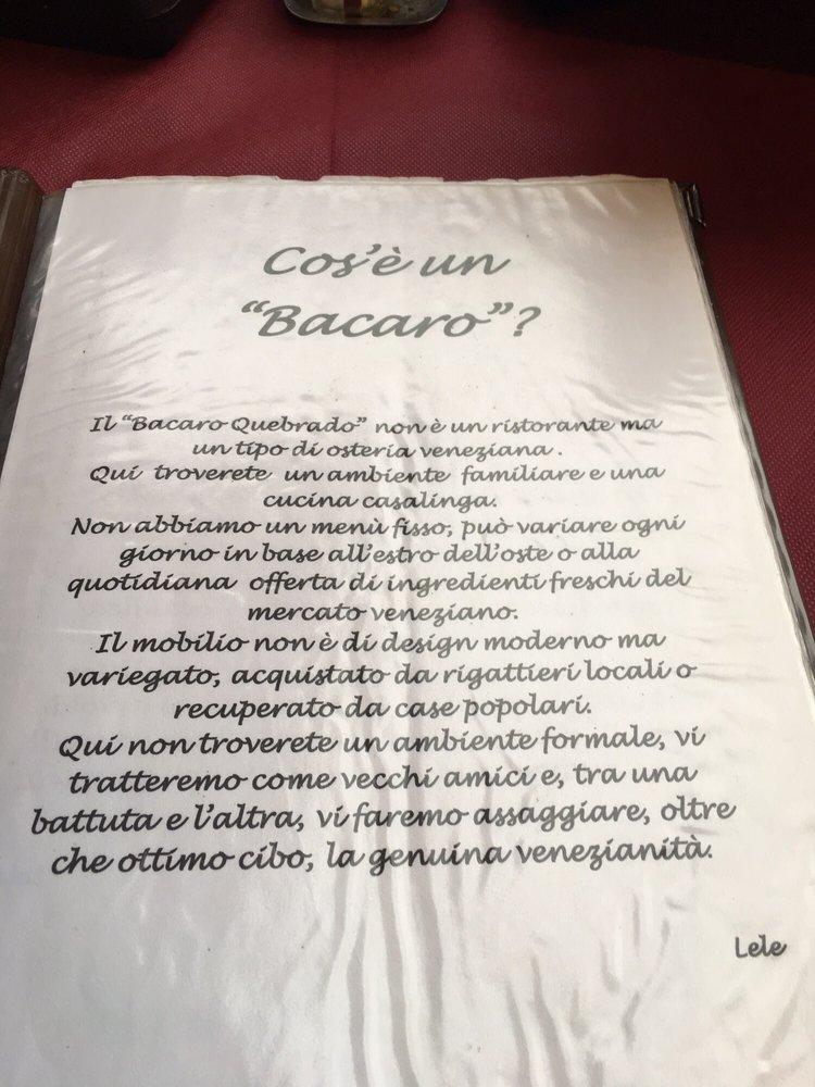 Menu at Bacaro Quebrado pub & bar, Venice