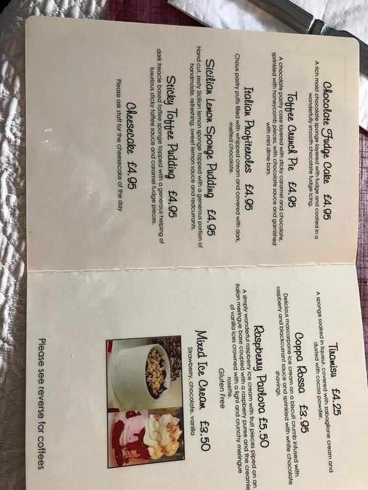 Menu at Da-Zero restaurant, Chester-le-Street