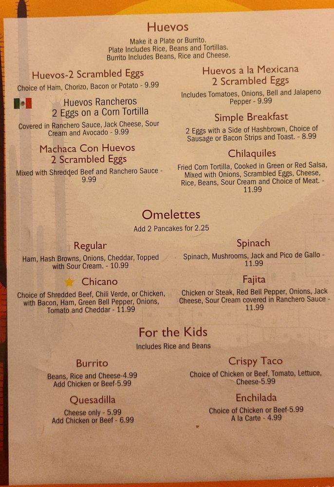 Menu at El Chicano Restaurant, Willits, S Main St