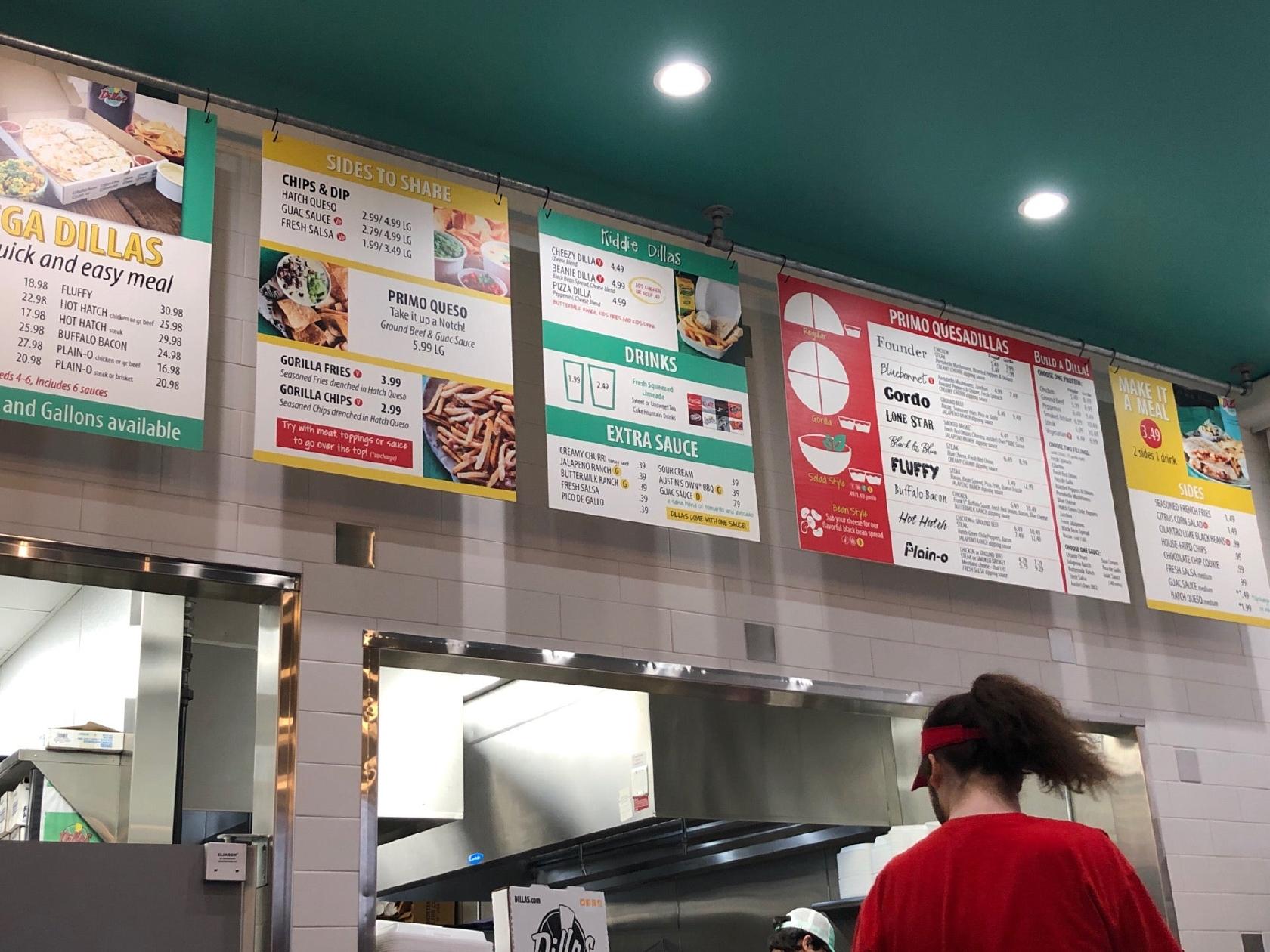 Menu at Dillas Quesadillas restaurant, Shreveport, 855 Pierremont Rd #135