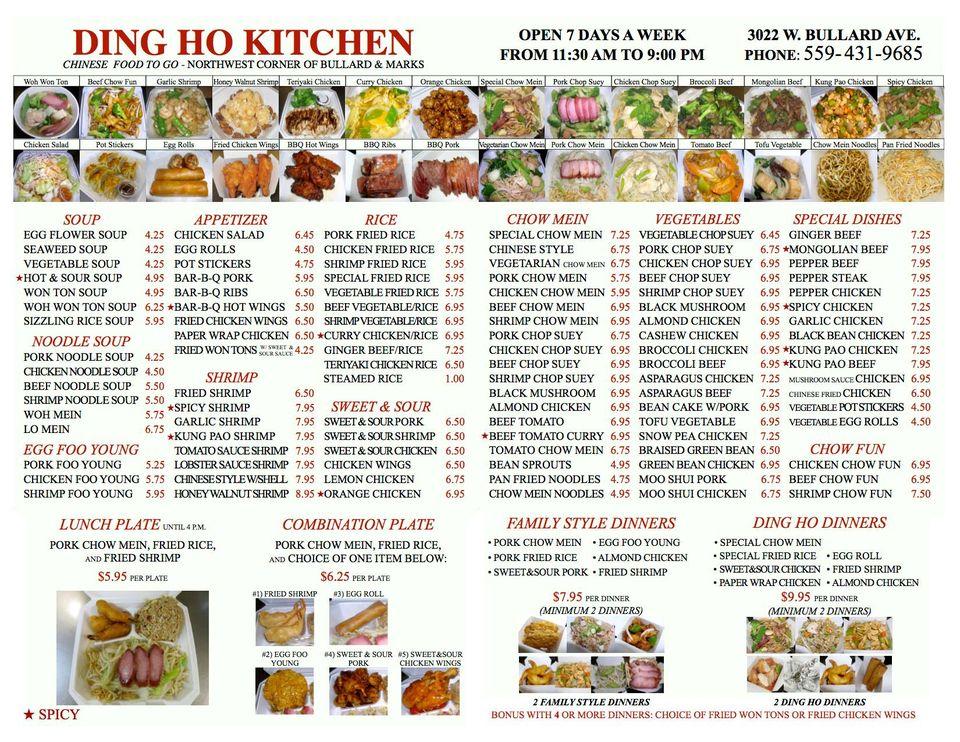 Menu at Ding Ho Kitchen restaurant, Fresno