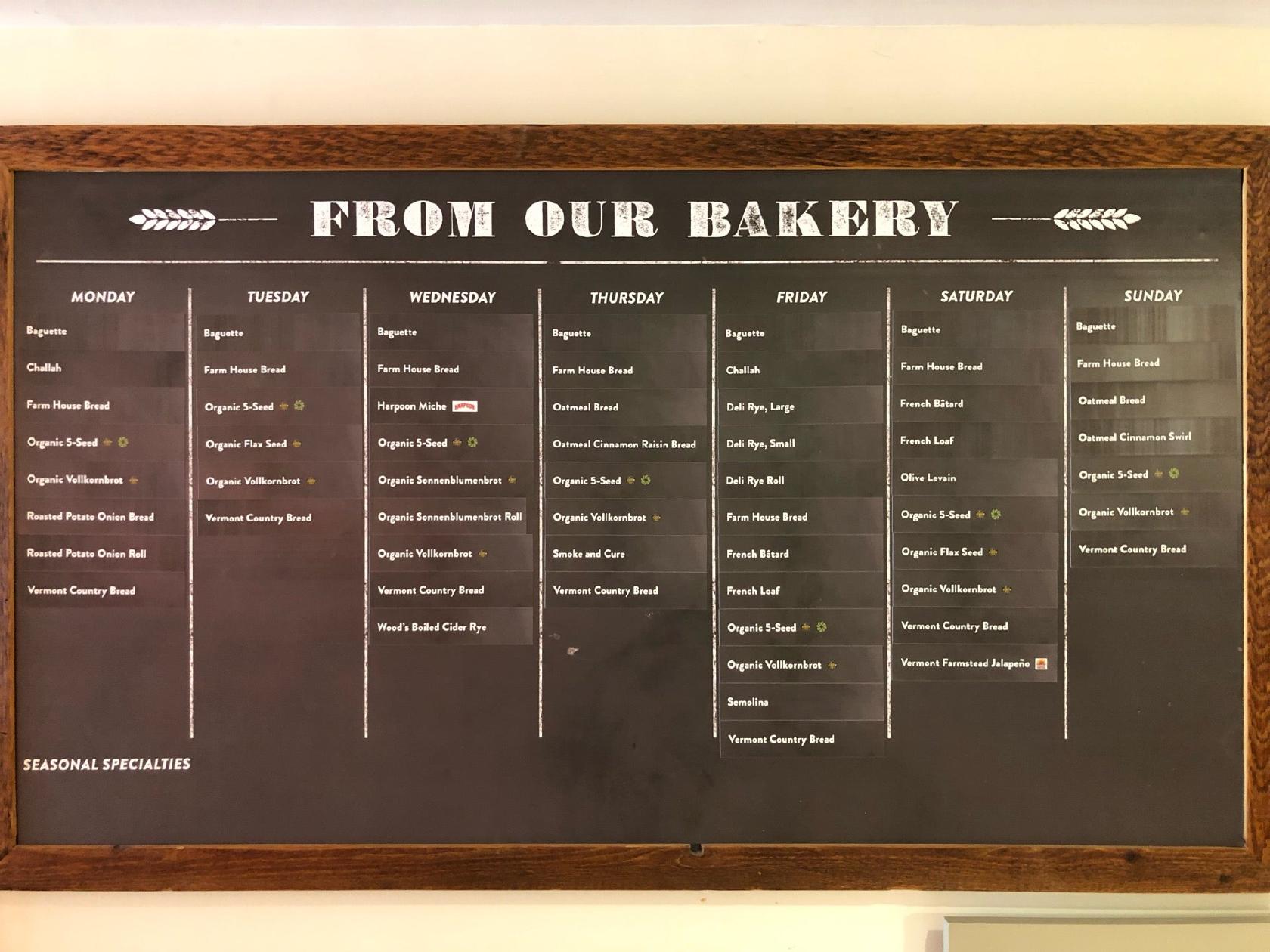 Menu at King Arthur Baking Company cafe, Norwich