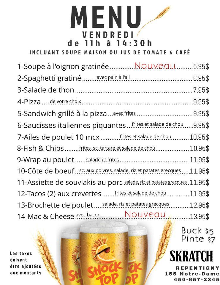 Menu at Le Skratch pub & bar, Repentigny