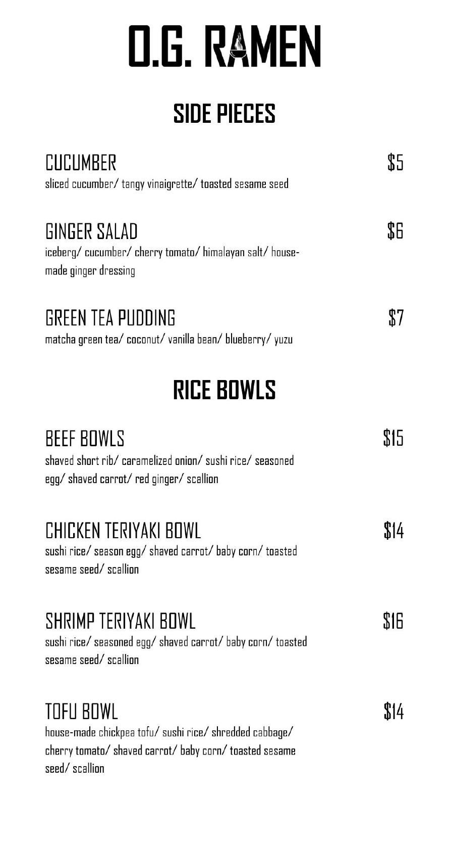 Menu at O.G. RAMEN restaurant, Babylon