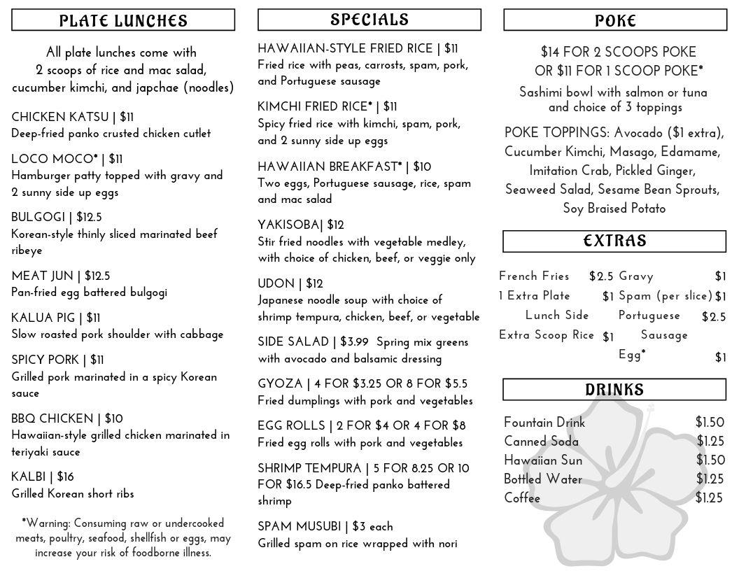 Menu at Ohana Kitchen restaurant, Burien