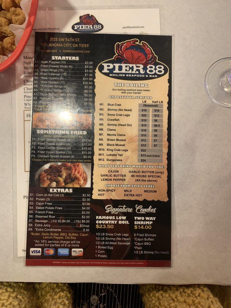 Carta de Pier 88 Boiling Seafood & Bar OKC, Oklahoma City