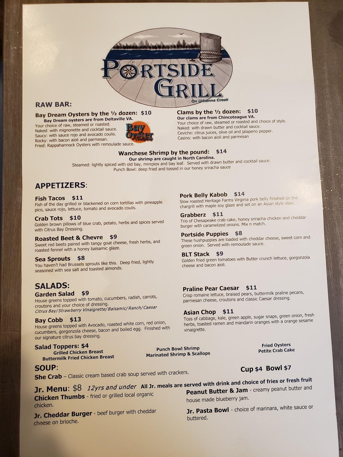 Menu at Portside Grill on Urbanna Creek restaurant, Urbanna, 25 Cross St