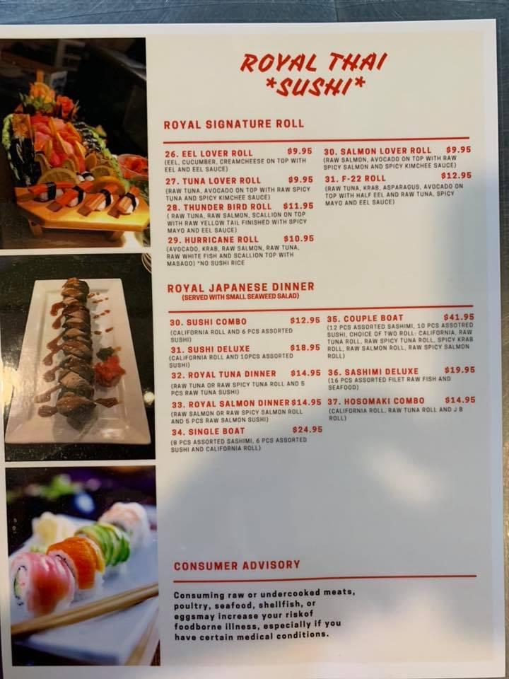 Menu at Royal Thai restaurant, Panama City