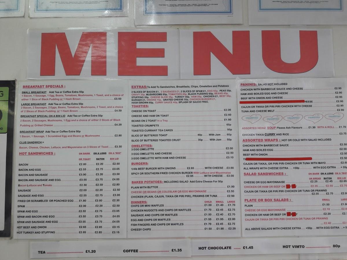 Menu at Rumble Tums Wigan cafe, Wigan