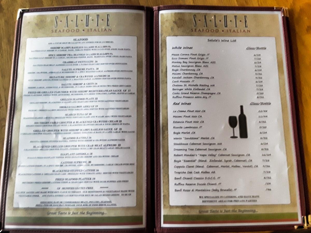 Menu at Salute Italian Restaurant, Gulfport
