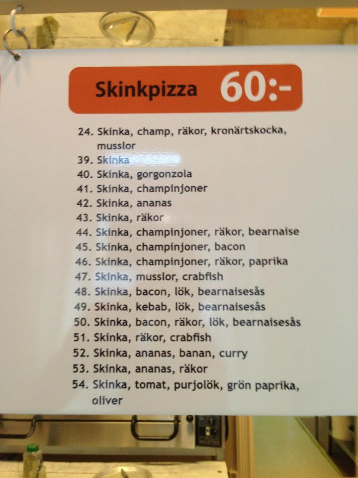 Menu at Saras pizzeria, Alfta