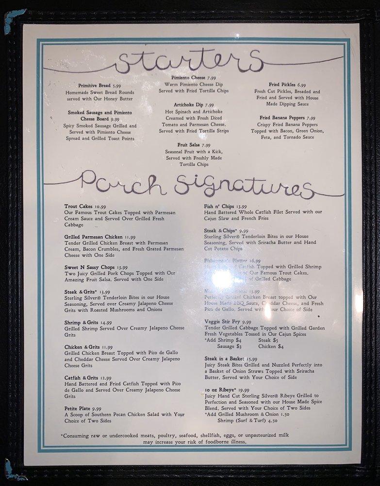 Menu at The Front Porch restaurant, Powell