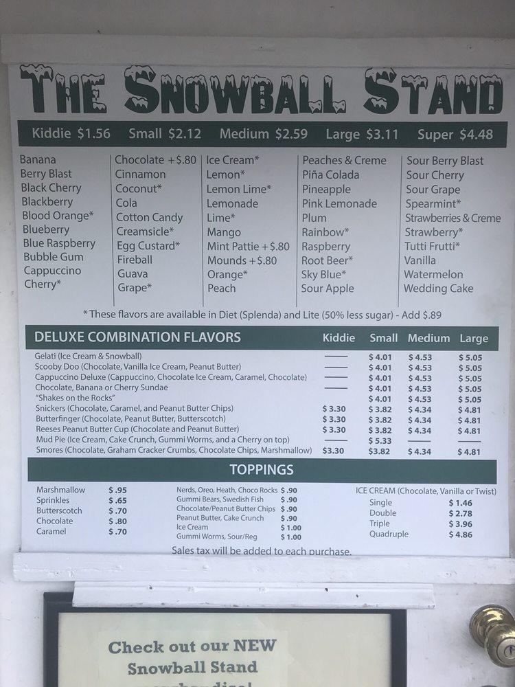 Menu at The Snowball Stand desserts, Woodstock