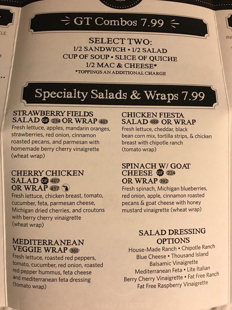 Menu at Grand Traverse Pie Company cafe, Norton Shores
