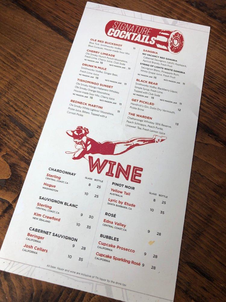 Menu at Ole Red pub & bar, Gatlinburg