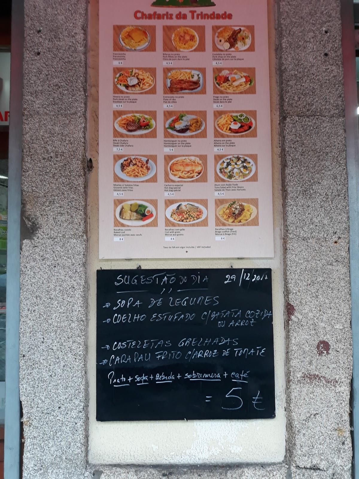 Menu at Chafariz da Trindade restaurant, Porto