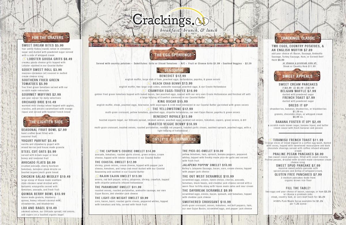 Menu at Crackings restaurant, Destin