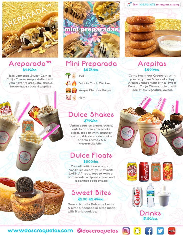 Menu at Dos Croquetas cafe, Miami, SW 40th St