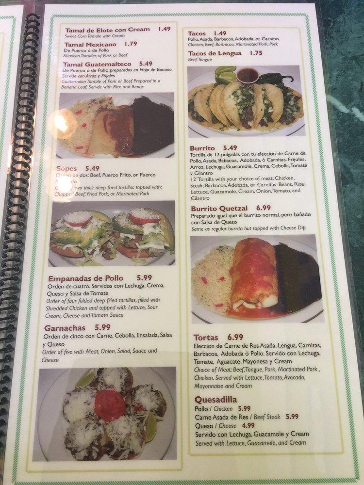 Menu at El Quetzal Restaurant & Bakery, Carthage