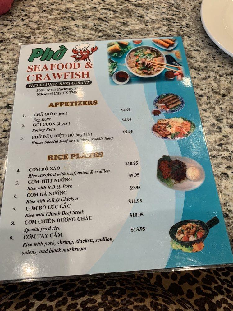 Menu at Pho Seafood and Crawfish restaurant, Missouri City
