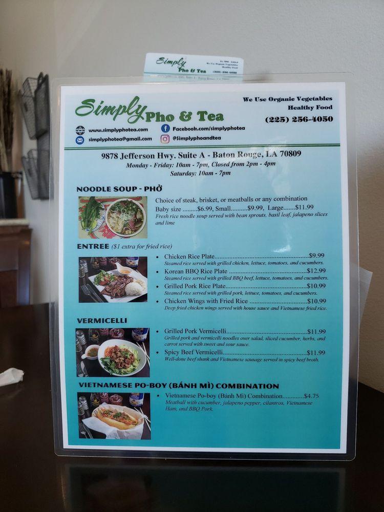 Menu at Simply Pho & Tea pub & bar, Baton Rouge