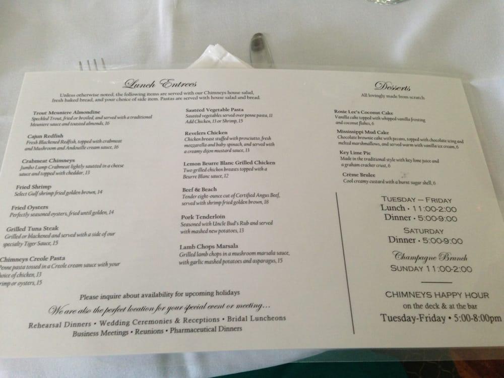 Menu at The Chimneys Restaurant, Gulfport, E Beach Blvd