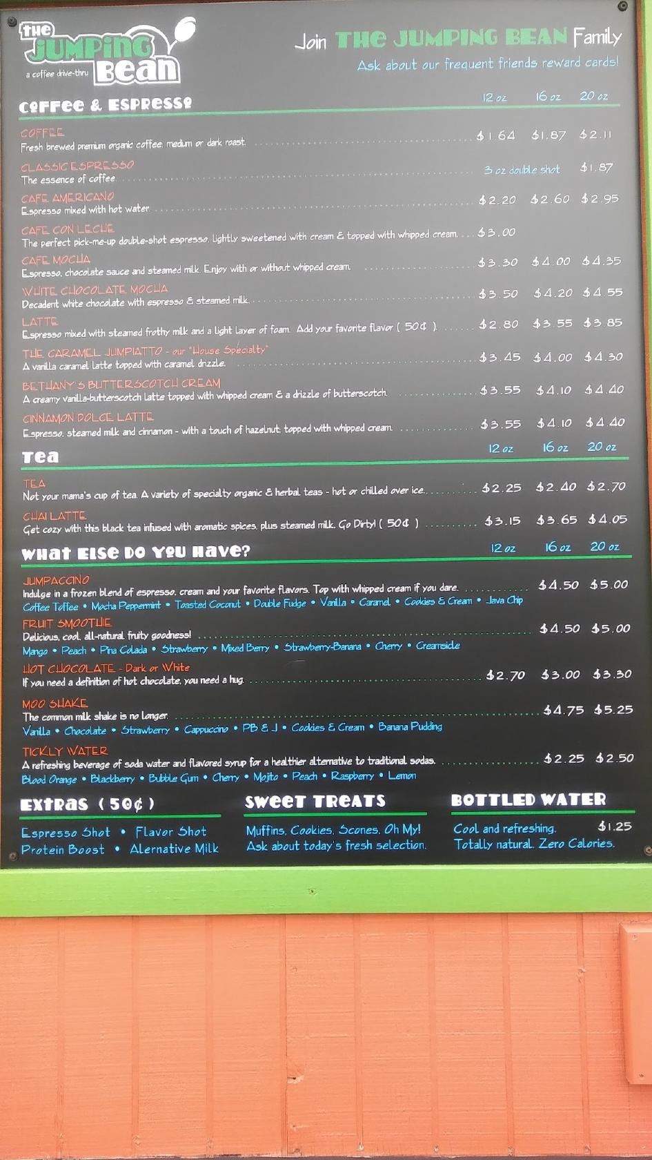 Menu at The Jumping Bean - A Coffee Drive Thru cafe, Summerfield