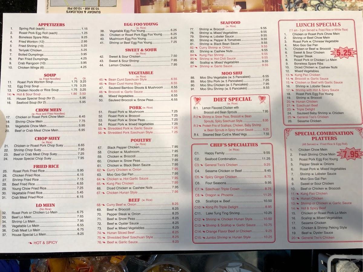 Menu at Zhang's Buffet restaurant, Buffalo