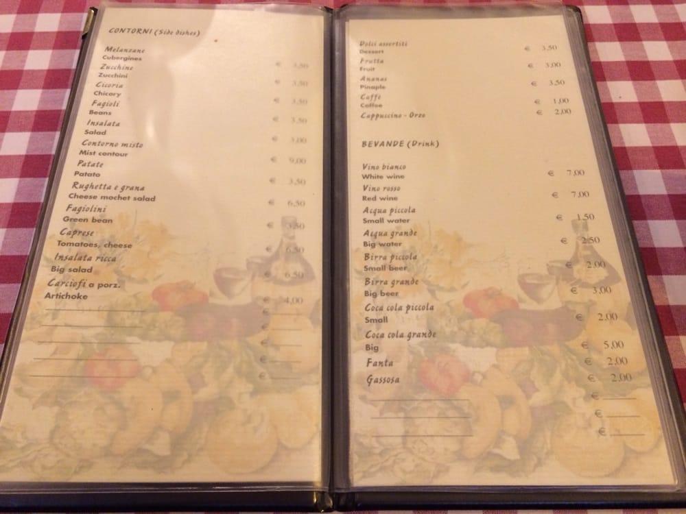 Menu at Da Sergio restaurant, Rome, Vicolo delle Grotte