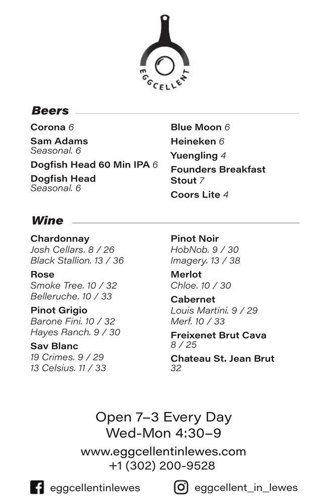 Menu at Eggcellent restaurant, Lewes