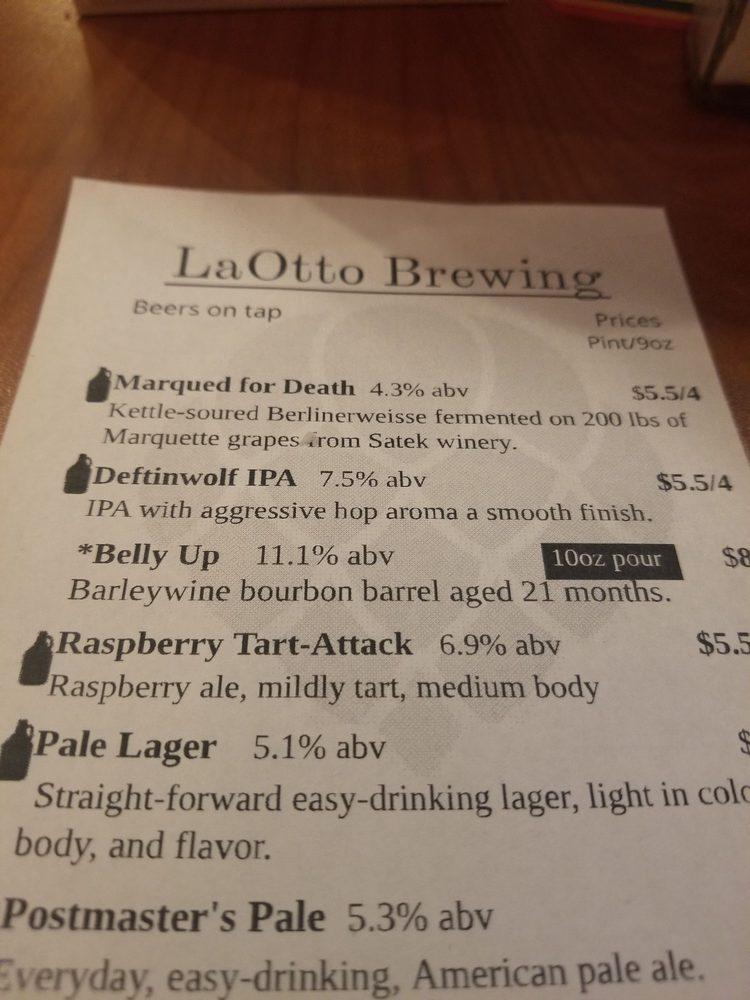 Menu at LaOtto Brewing pub & bar, Laotto