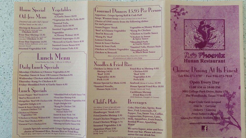 Menu at Red Phoenix Hunan Restaurant, The Woodlands