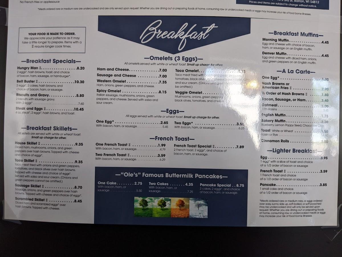 Menu at Sharpley's Seasons Cafe, Barron