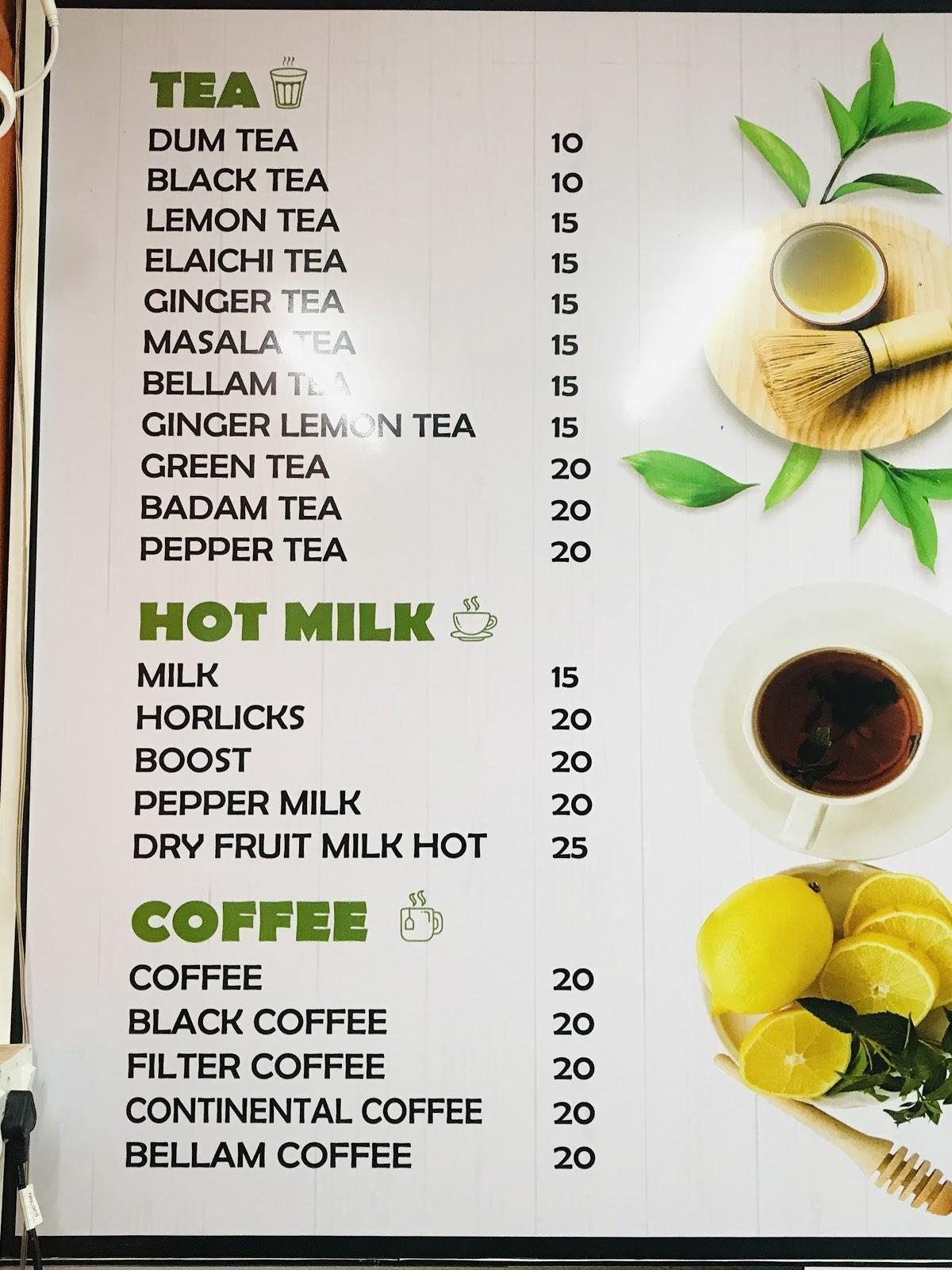 Menu at TEA TYPES, Jammikunta