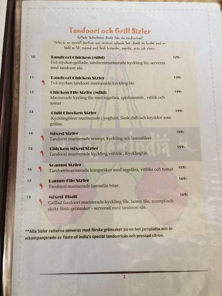 Menu at Taste of India Sea street Sushi restaurant, Hudiksvall, Möljen
