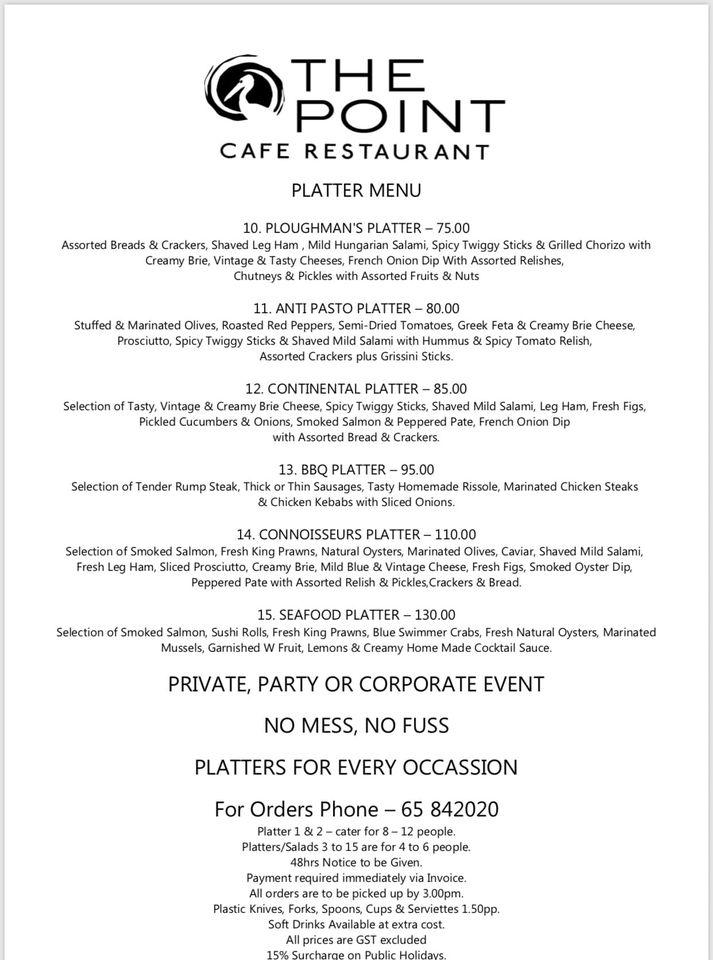 Menu at The Point Cafe Restaurant, Port Macquarie