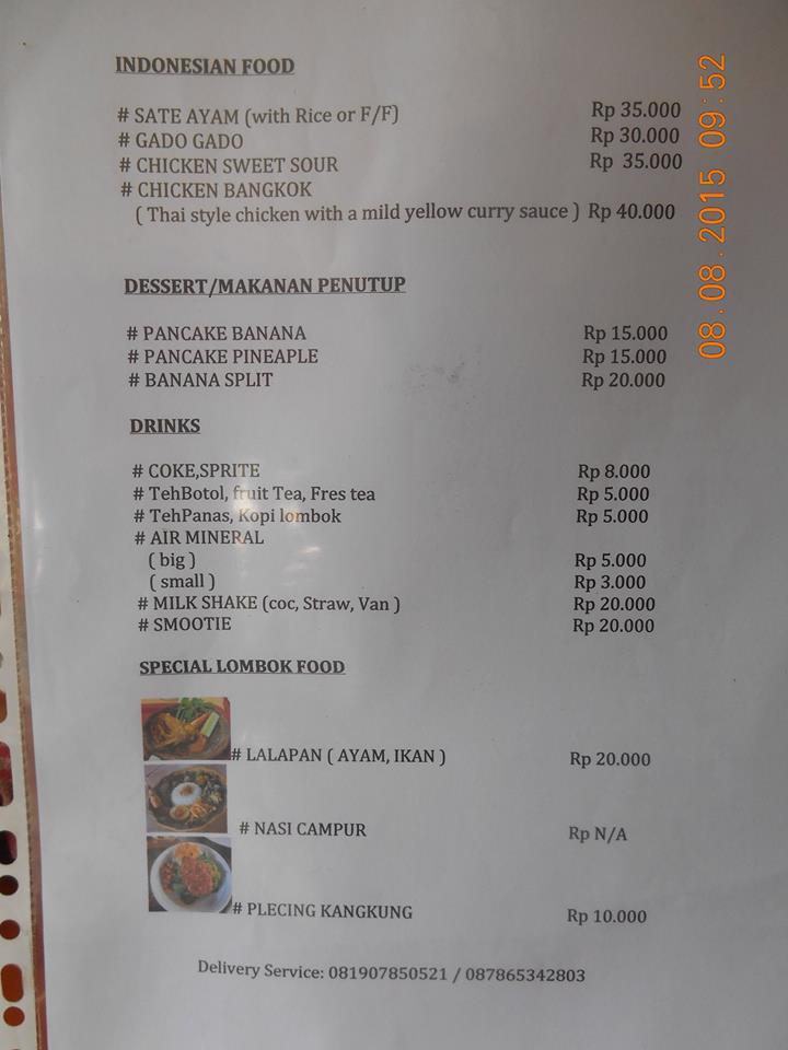 Menu at Warung henny ocean view cafe, Sengkol
