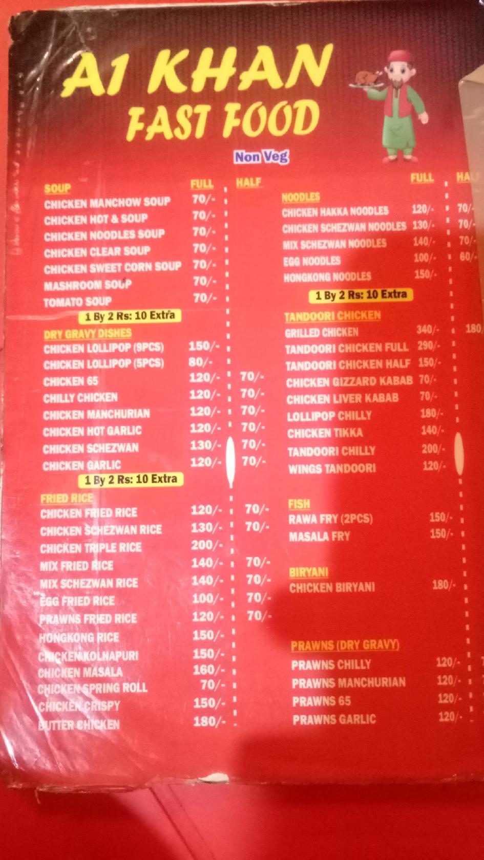 Menu at A1 Khan Fast Food Restaurant, Margao
