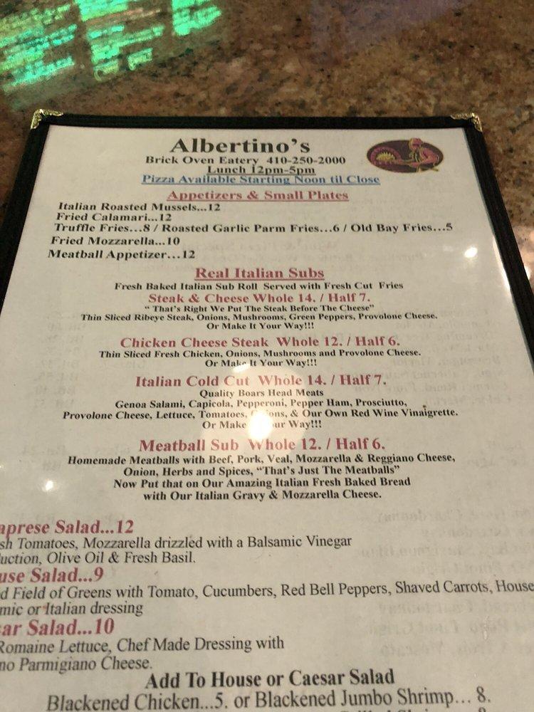 Menu at Albertino's Brick Oven Eatery pizzeria, Ocean City