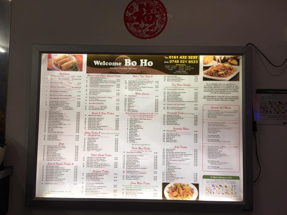 Menu at Bo Ho Chinese Take Away restaurant, Hatton Vale