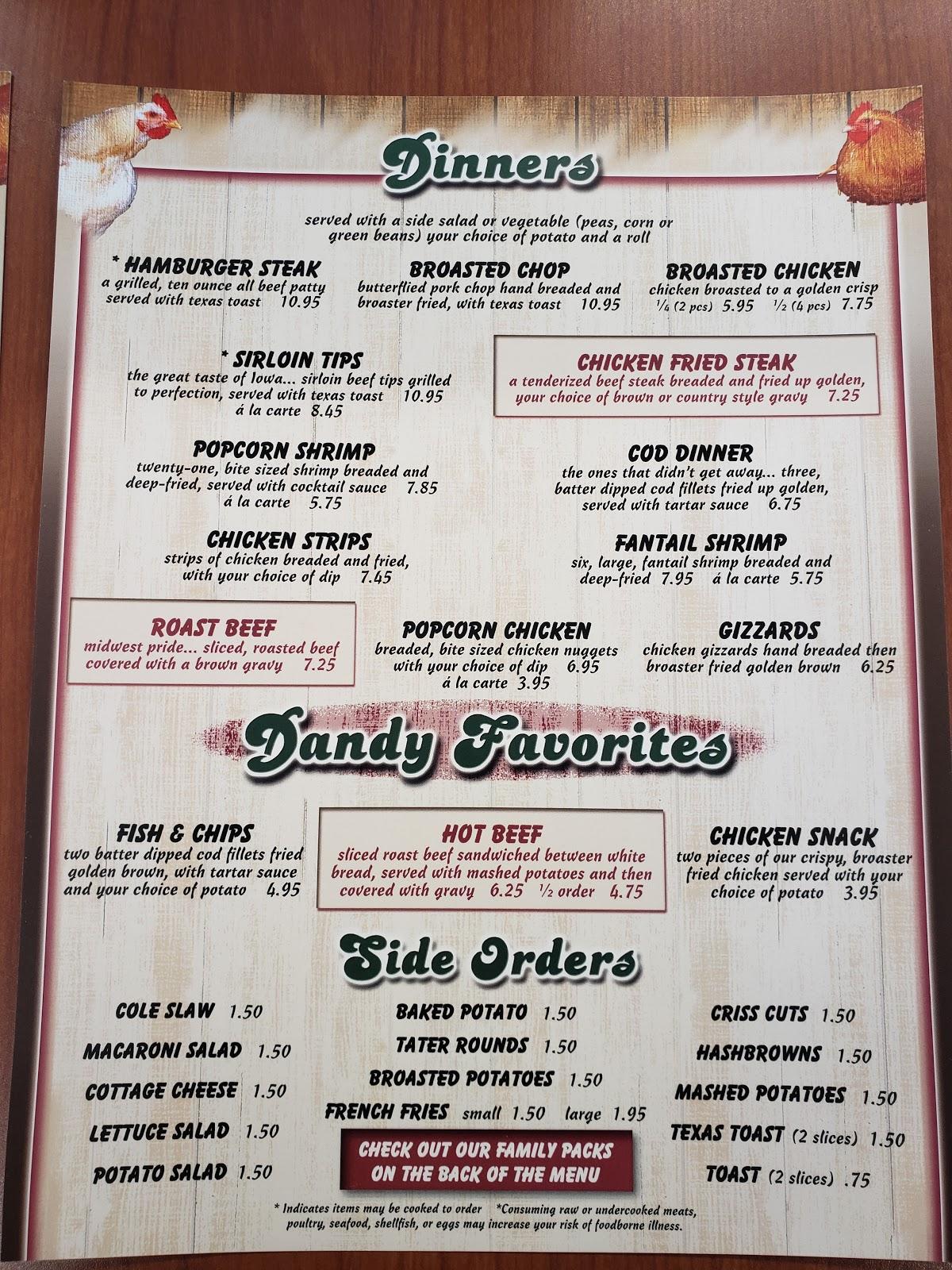 Menu at Dairy Dandy Drive-In restaurant, Sheldon
