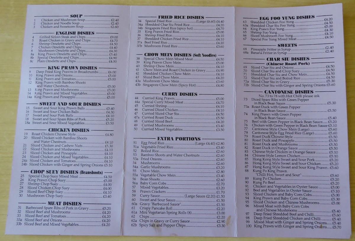 Menu at Golden Bridge fast food, Birchington-on-Sea