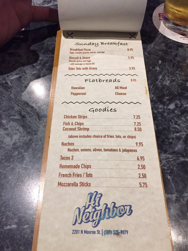 Menu at Hi Neighbor Tavern pub & bar, Spokane