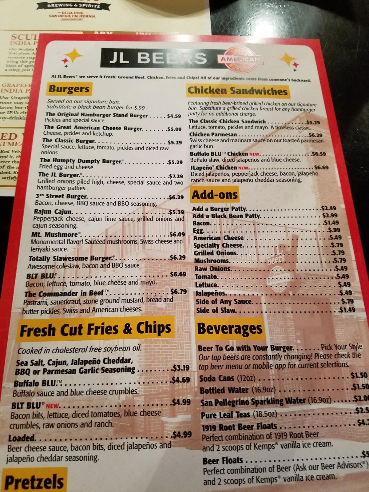 Menu at JL Beers pub & bar, Bismarck, 217 N 3rd St